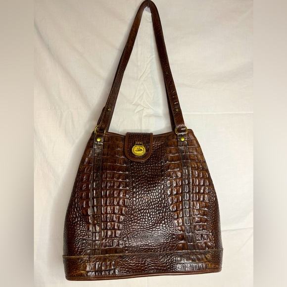 Brahmin | Bags | Vintage Brahmin Brown Leather Croc Purse Shoulder Bag ...